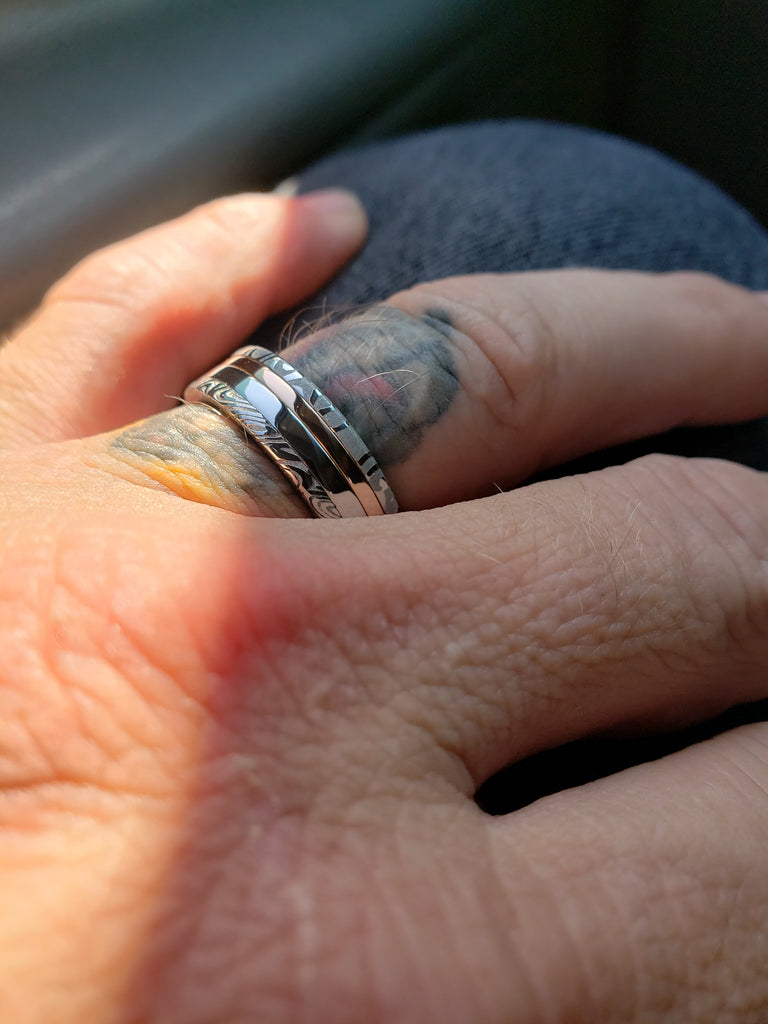 Platinum & 14k rose gold and damasteel stainless damascus Zirconium li ...