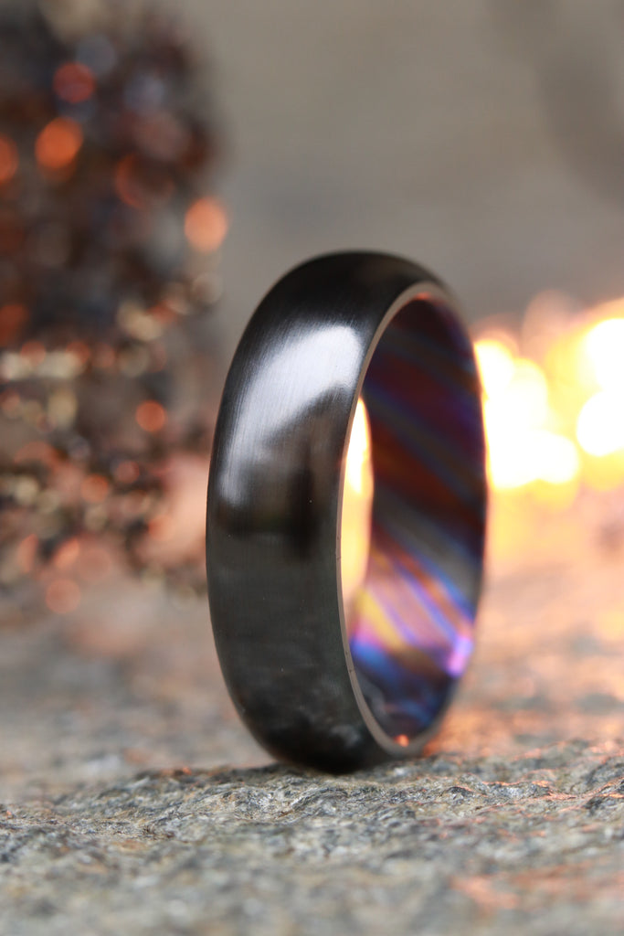 6mm domed black titanium / zirconium titanium ZrTi , black timascus, m ...