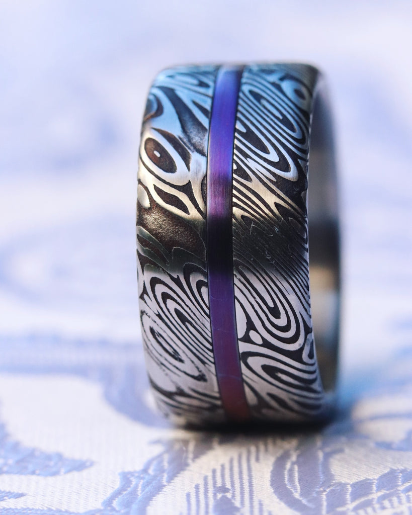 Purple Customizable damascus ring! Damascus steel ring, damascus damas ...