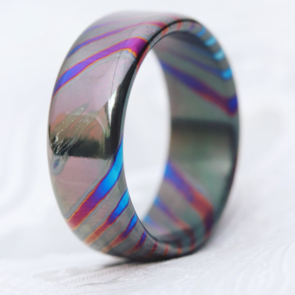 Timascus customizable 8mm ring rolled edge Solid Black Timascus ring 3 ...