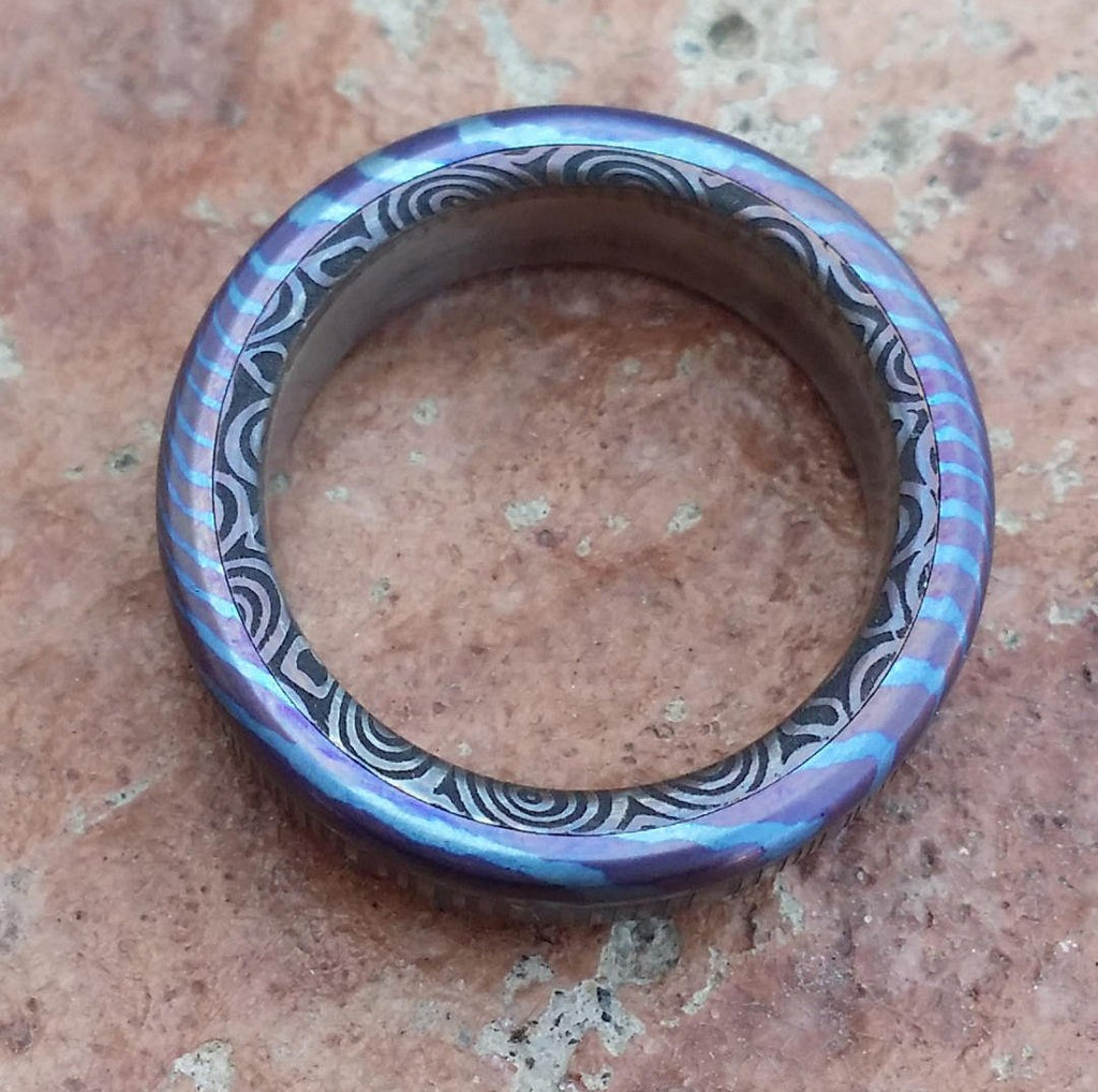 6mm Black Timascus titanium damscus mokuti / zrti & Stainless Damascus ...