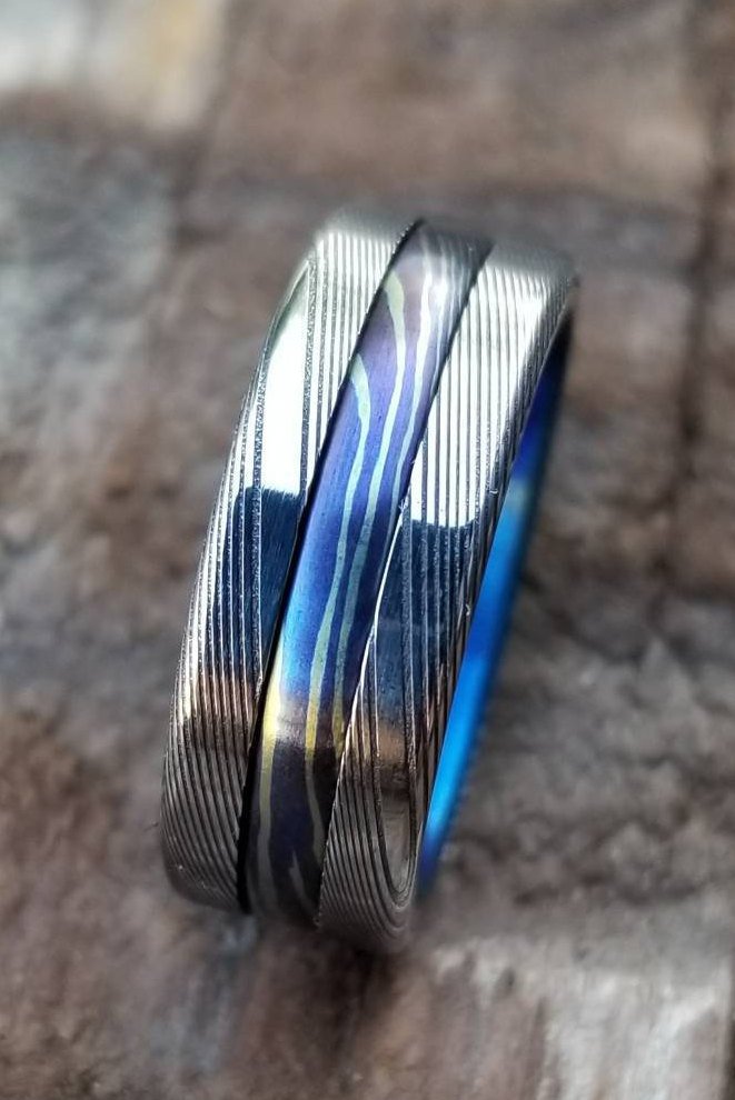 New*8mm Titanium lined Timascus / Mokuti & Stainless Damascus (damaste ...