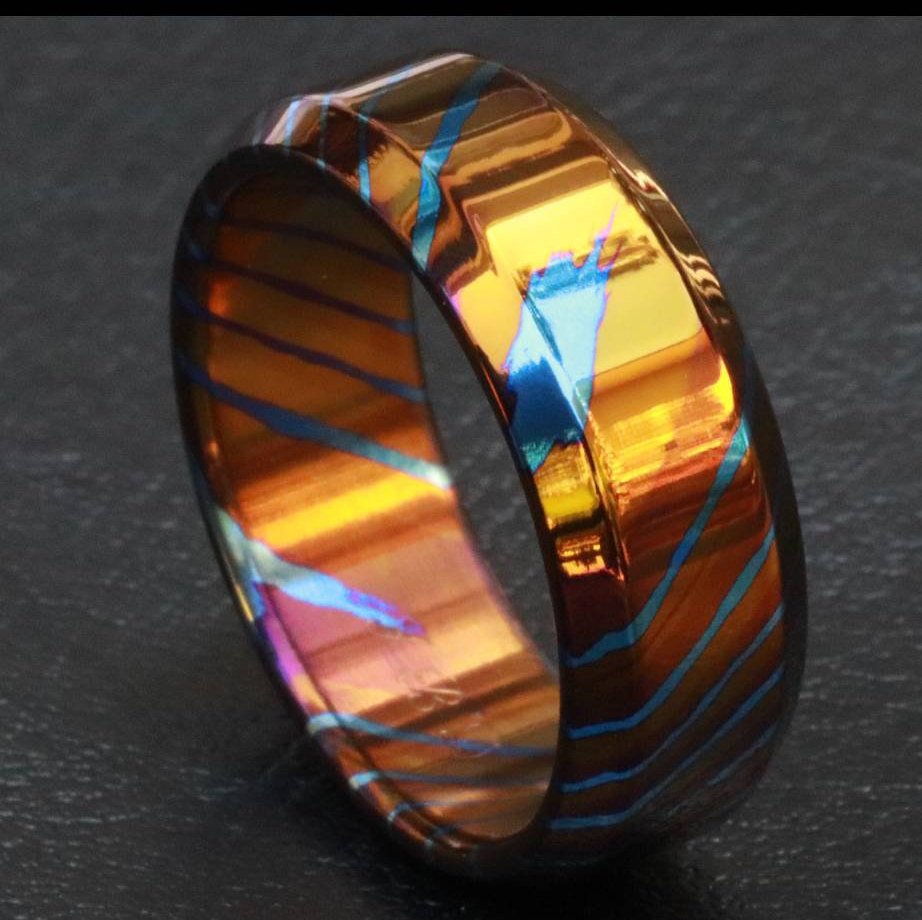Solid Timascus ring 7-8mm ring timascus ring, mokuti ring chamfered ri ...